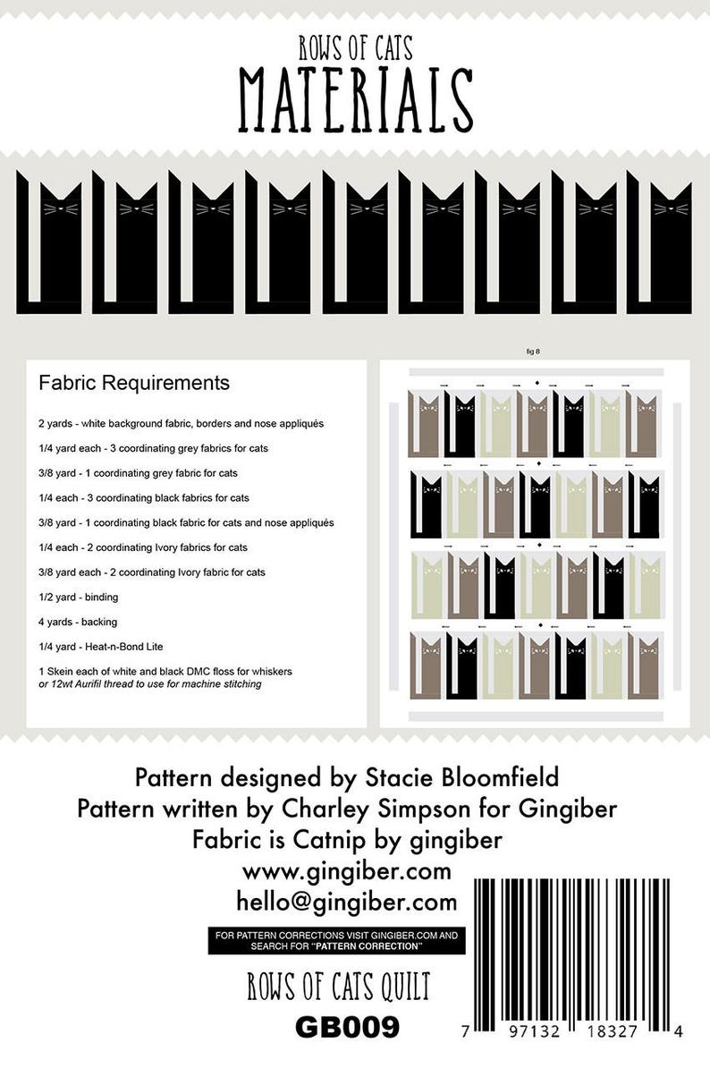 Rows of Cats Quilt Quilting Pattern, From Gingiber BRAND NEW, Please ...