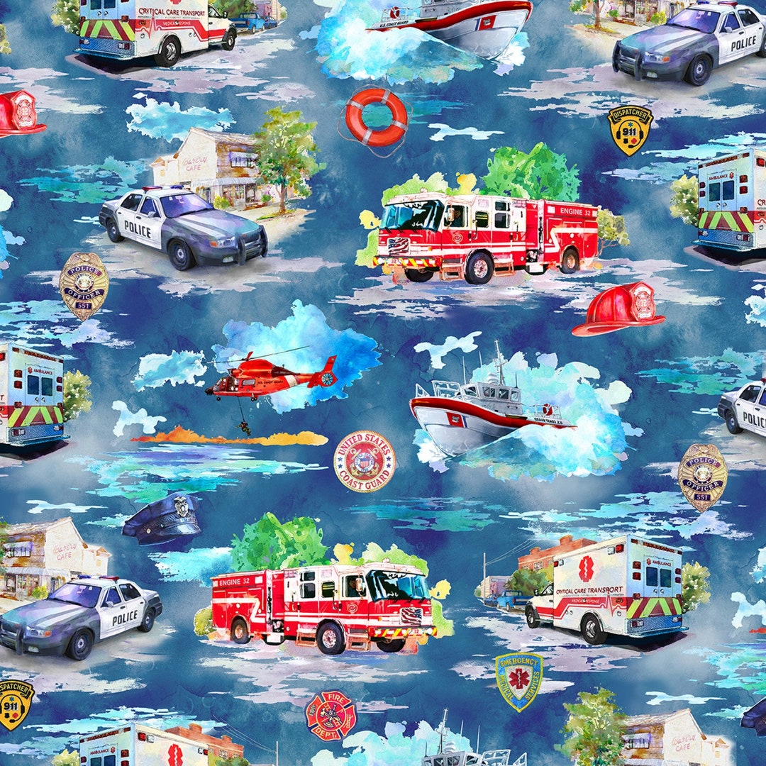First Responders Blue on Woven Cotton Fabric From Hoffman Fabrics NEW ...