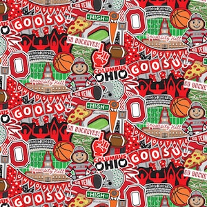 NCAA Ohio State University Buckeyes Doodle Cotton Fabric, Priced by the ...