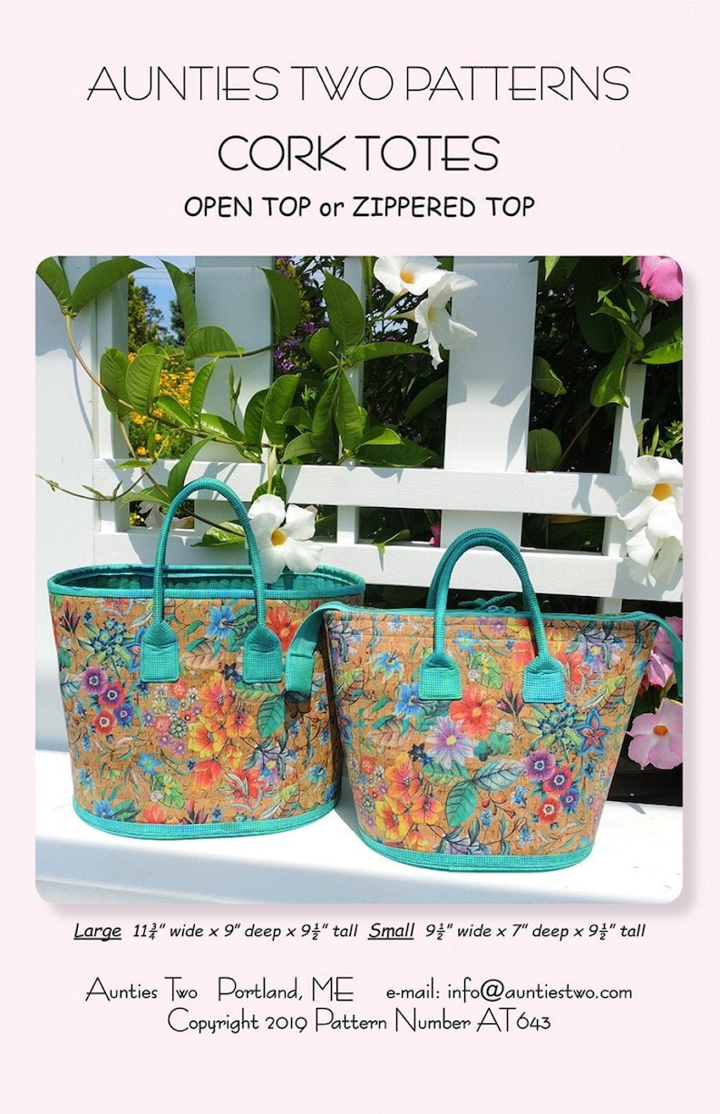 Cork Totes Bags Purses Sewing Pattern Open Top or Zippered - Etsy