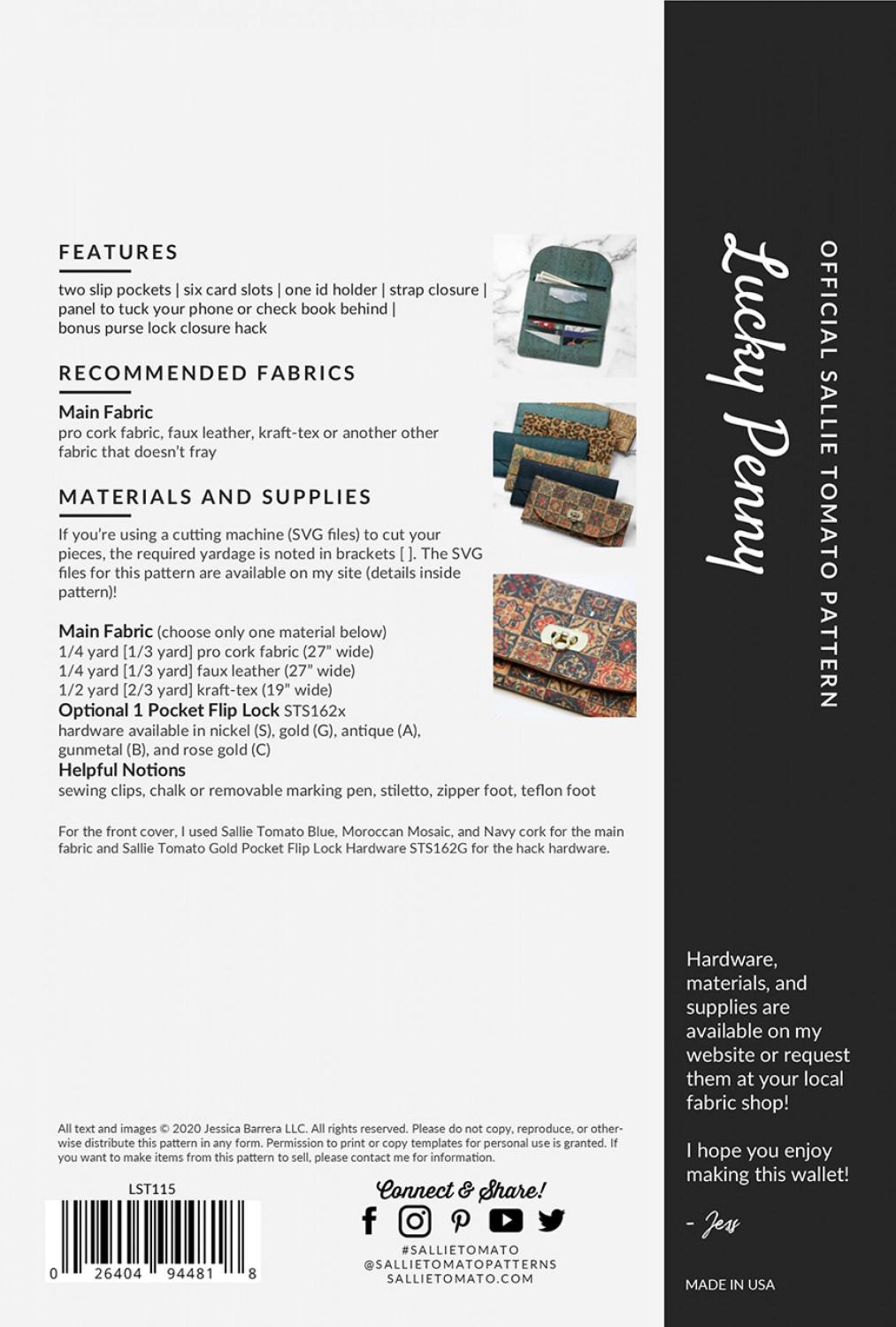 Lucky Penny Wallet Sewing Pattern From Sallie Tomato BRAND NEW, Please ...