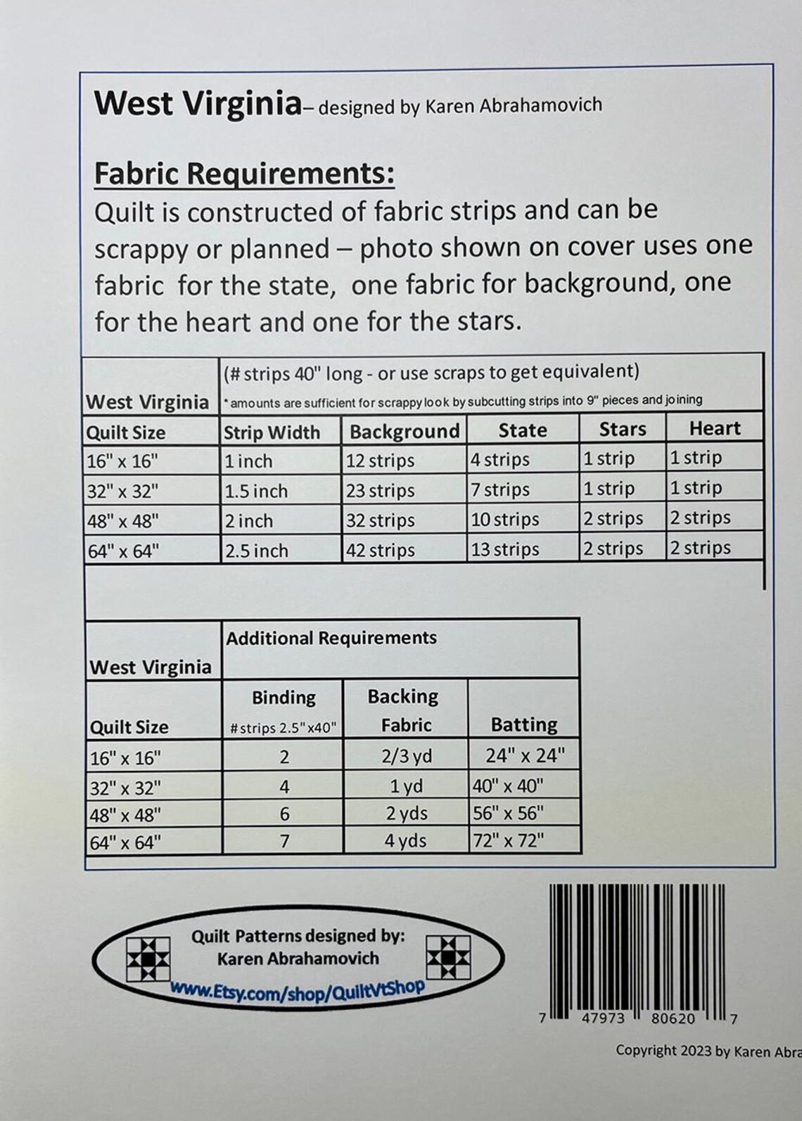 State of West Virginia Quilt Quilting Pattern From Karen Abrahamovich ...