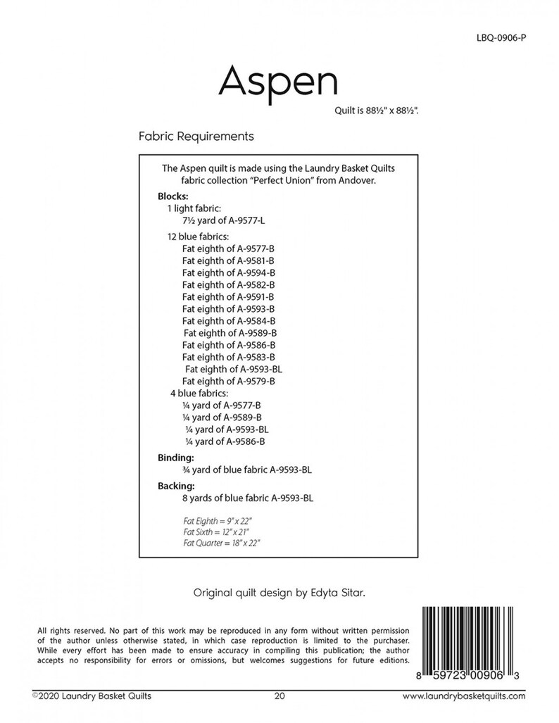 Aspen Quilt Quilting Pattern From Laundry Basket Quilts BRAND NEW ...