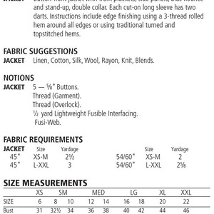The Sterling Jacket Sewing Pattern, Sizes XS-XXL, From the Sewing Workshop, Please See ...