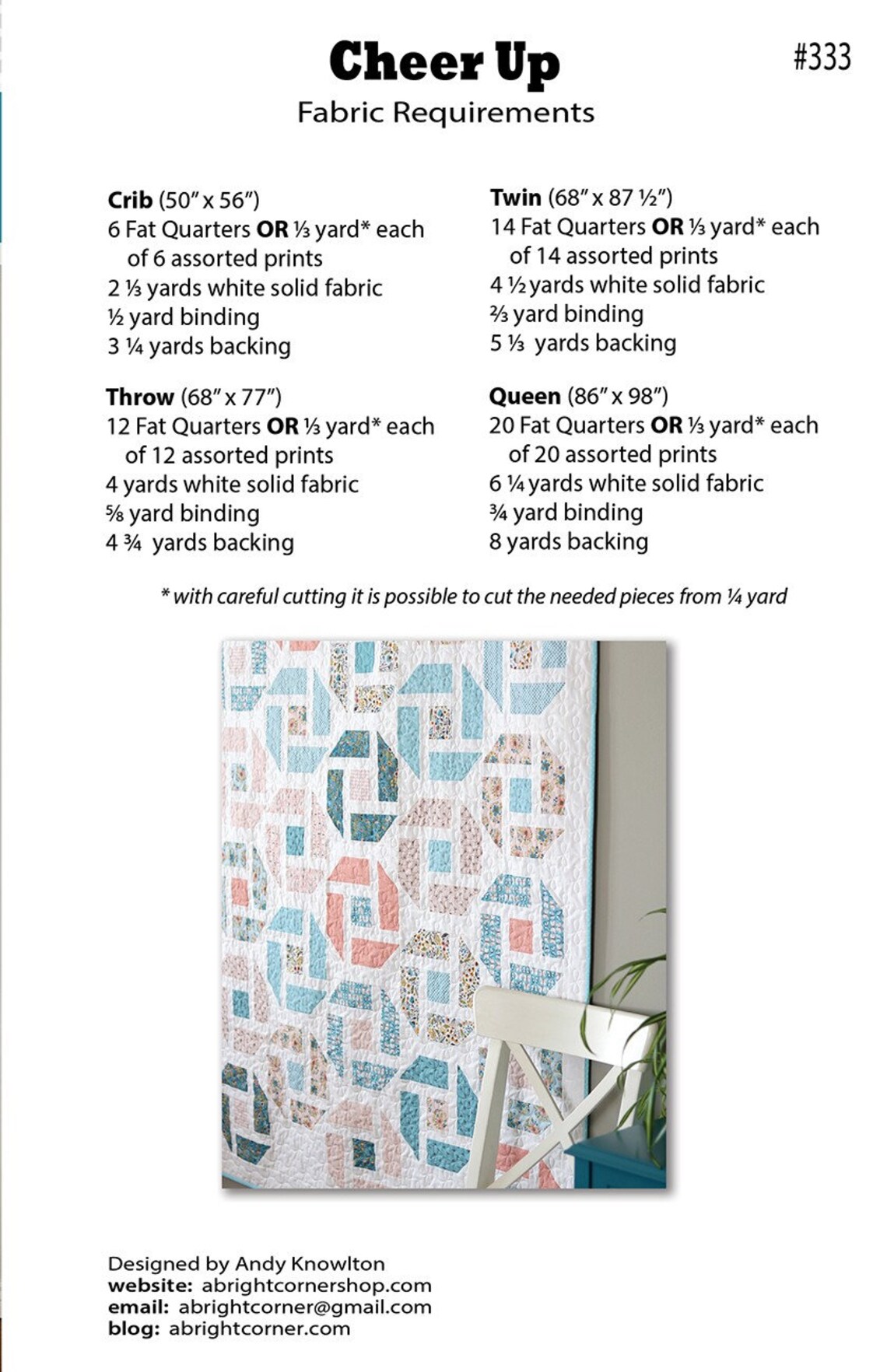 Cheer up Quilt Quilting Pattern From A Bright Corner BRAND NEW, Please ...
