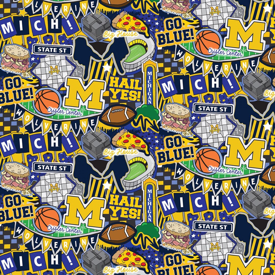 NCAA University of Michigan Wolverines Doodle Cotton Fabric, Priced by ...