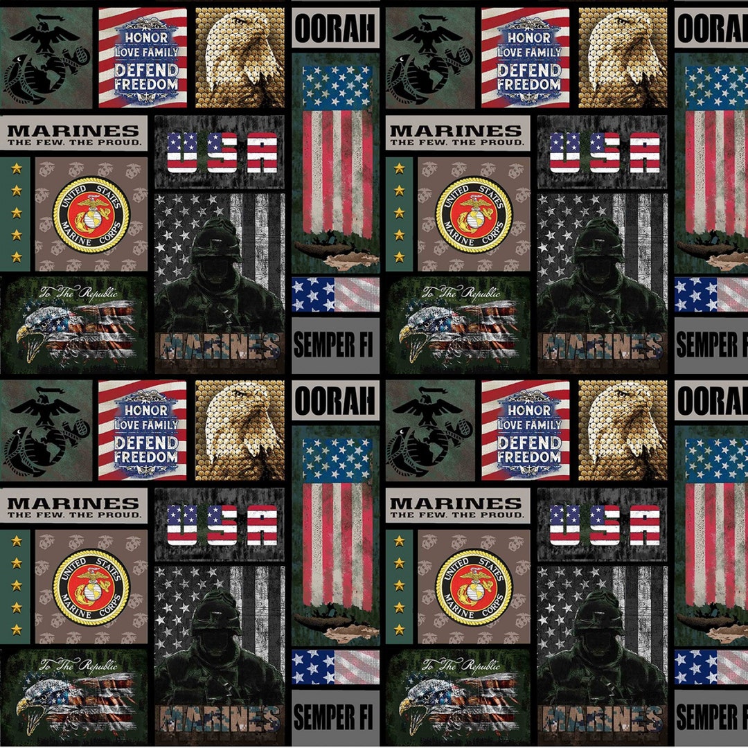 United States Marines Military Blocks on Woven Cotton Fabric, Priced by ...