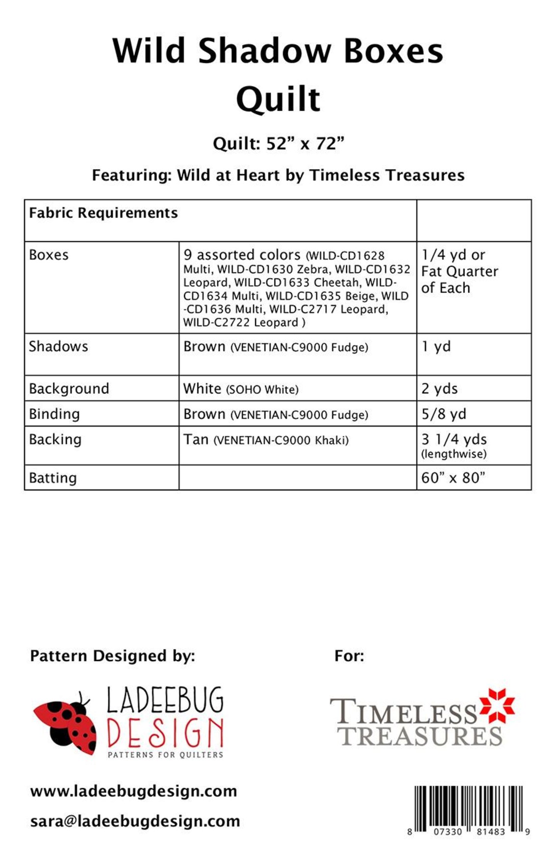 Wild Shadow Boxes Quilt Quilting Pattern, From Ladeebug Designs BRAND ...