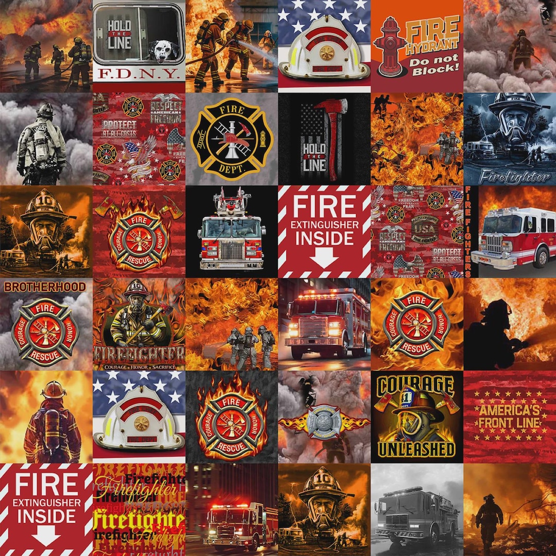 Firefighter Logos Cheater Quilt Woven Cotton Fabric Priced by the HALF ...