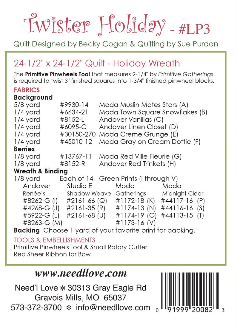Twister Holiday Wreath Quilt Quilting and Sewing Pattern, From Need'l ...