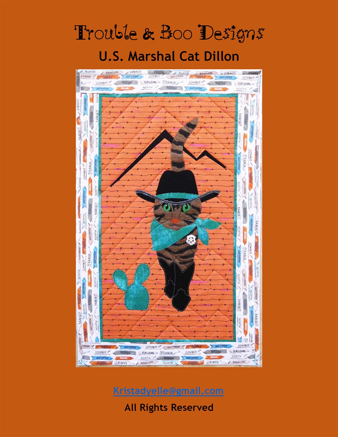 U.S. Marshall Cat Dillon Quilt Quilting Pattern From Trouble and Boo ...