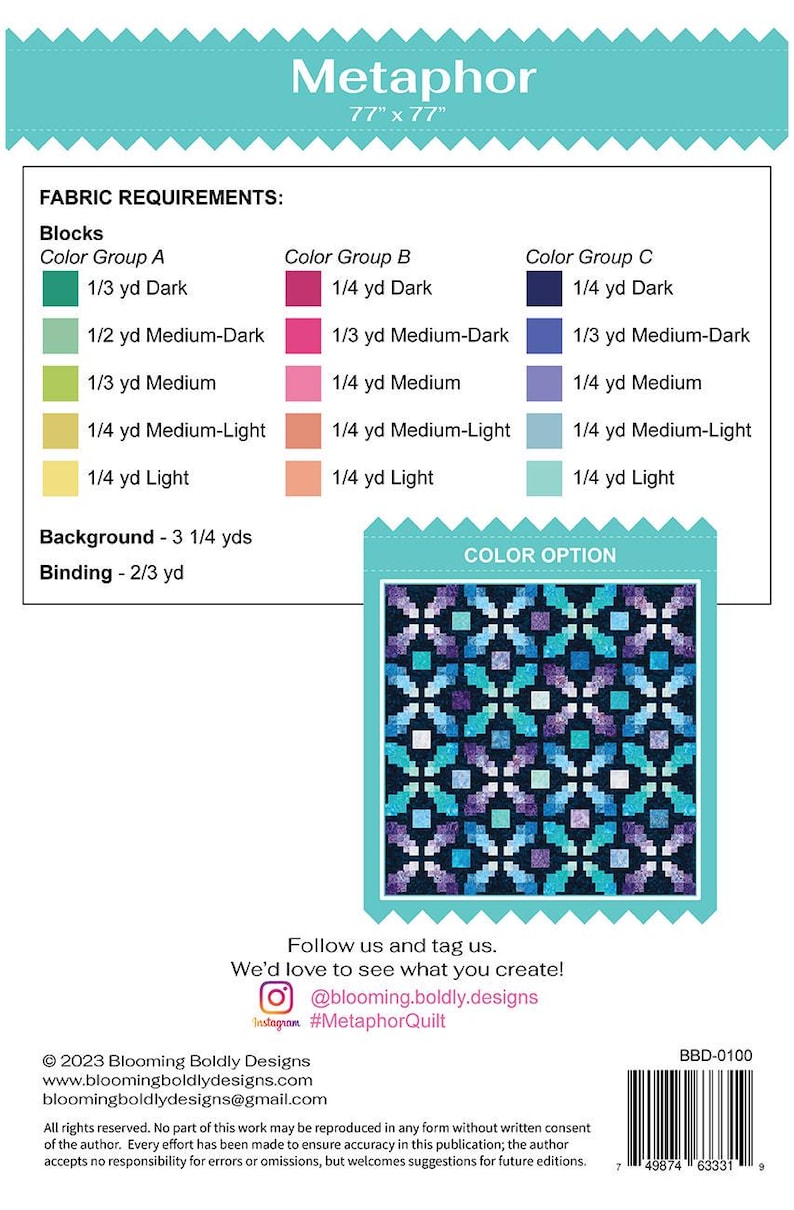 Metaphor Quilt Quilting Pattern From Blooming Boldly BRAND NEW, Please ...