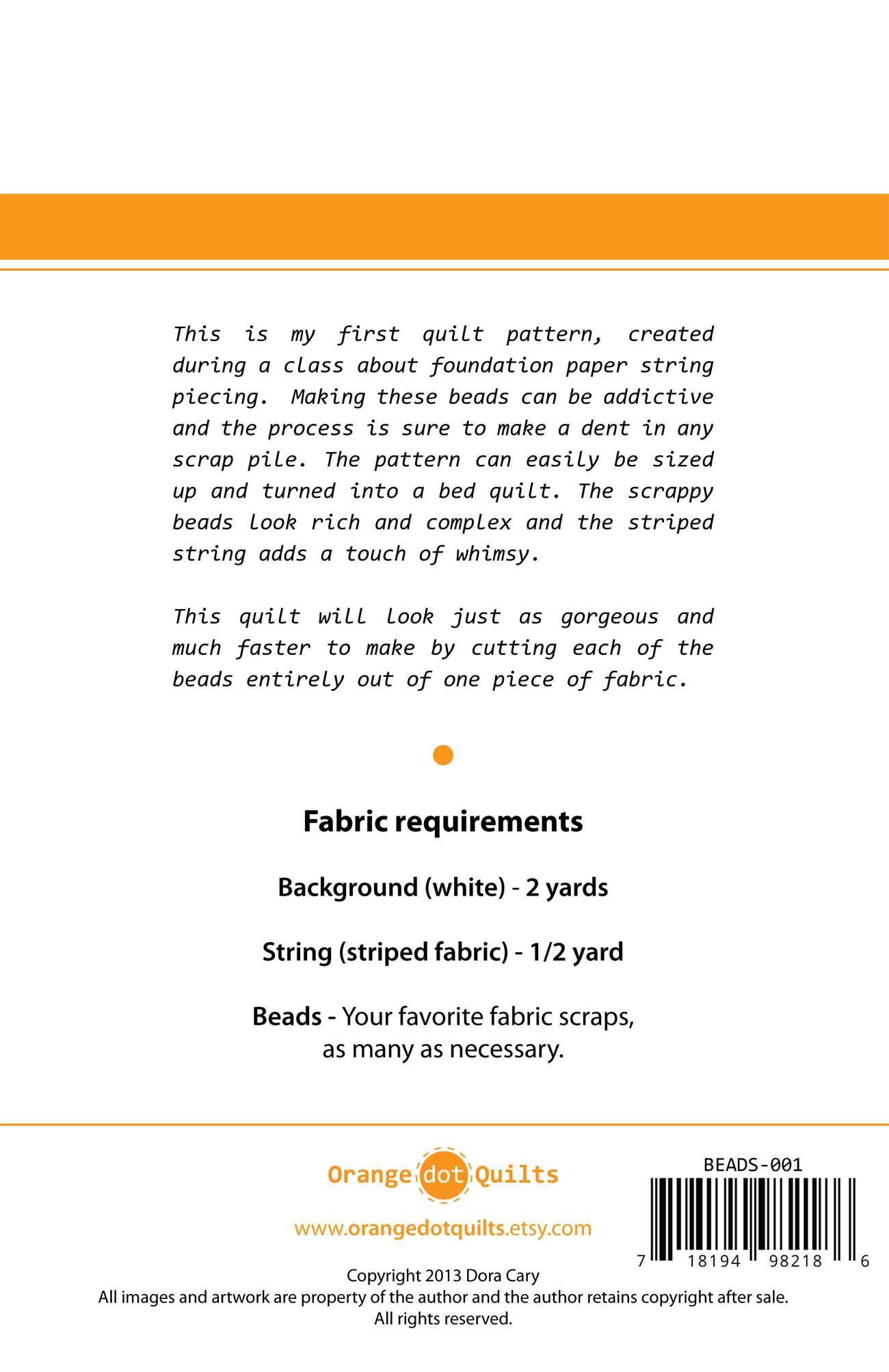 Beads on A String Quilt Quilting Pattern, From Orange Dot Quilts BRAND ...