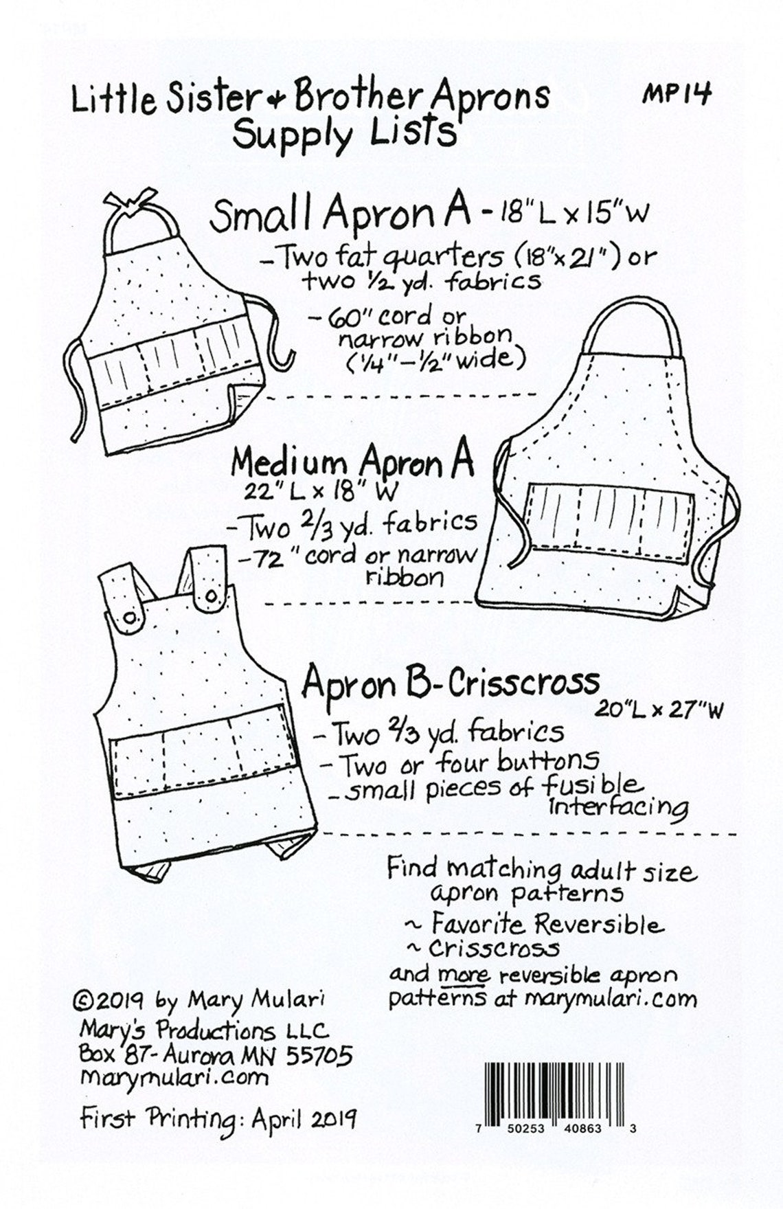 Little Sister and Brother Aprons Sewing Pattern From Mary Mulari ...