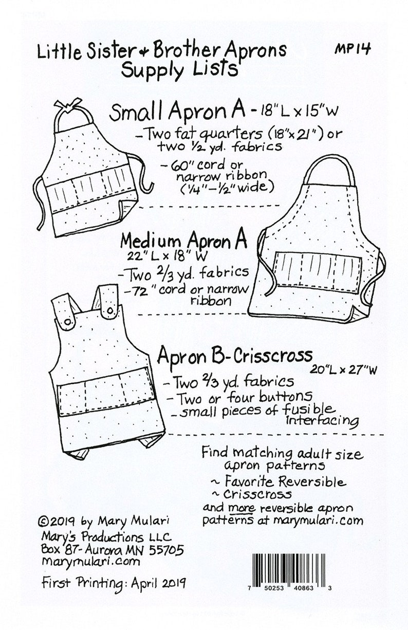 Little Sister and Brother Aprons Sewing Pattern From Mary Mulari ...