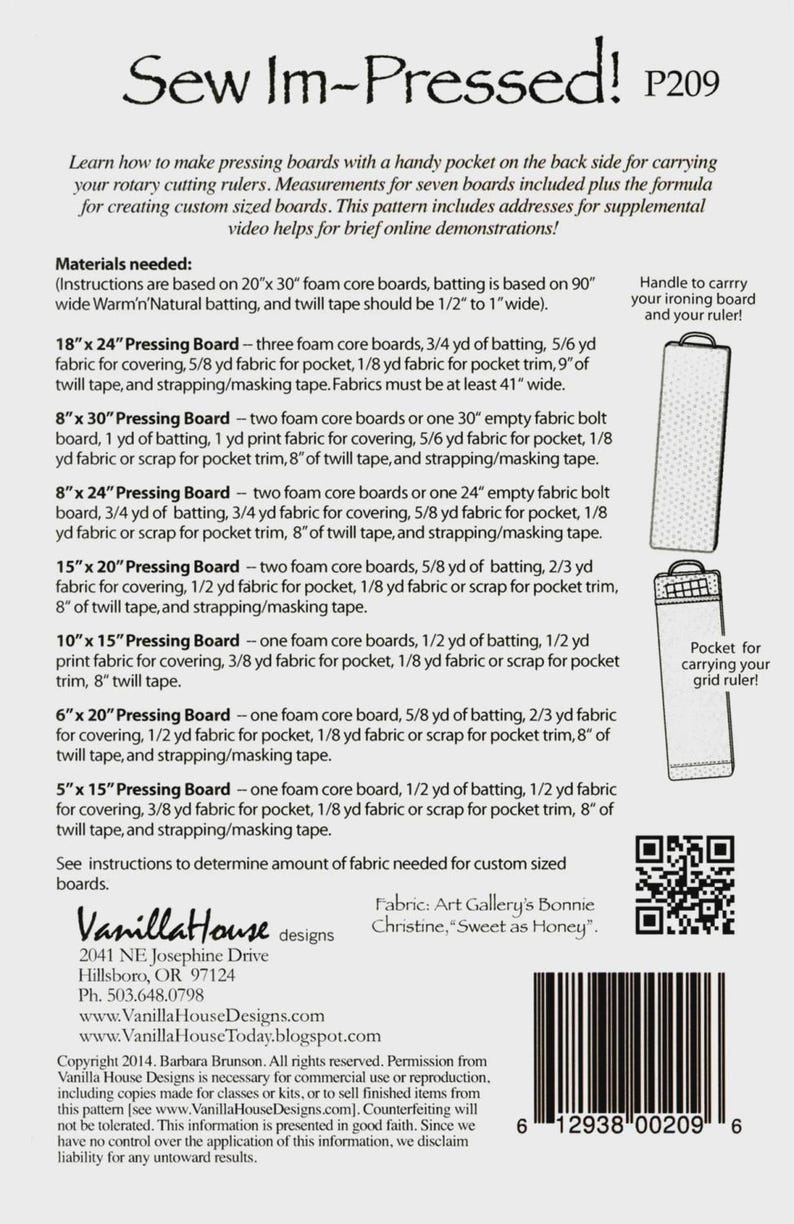 Sew Im-pressed Sewing Pattern, by Barbara Brunson, From Vanilla House ...