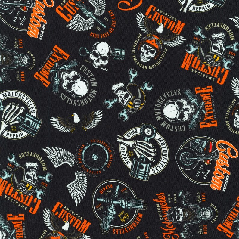 Born to Ride Motorcycles Logos on Black Woven Cotton Fabric | Etsy