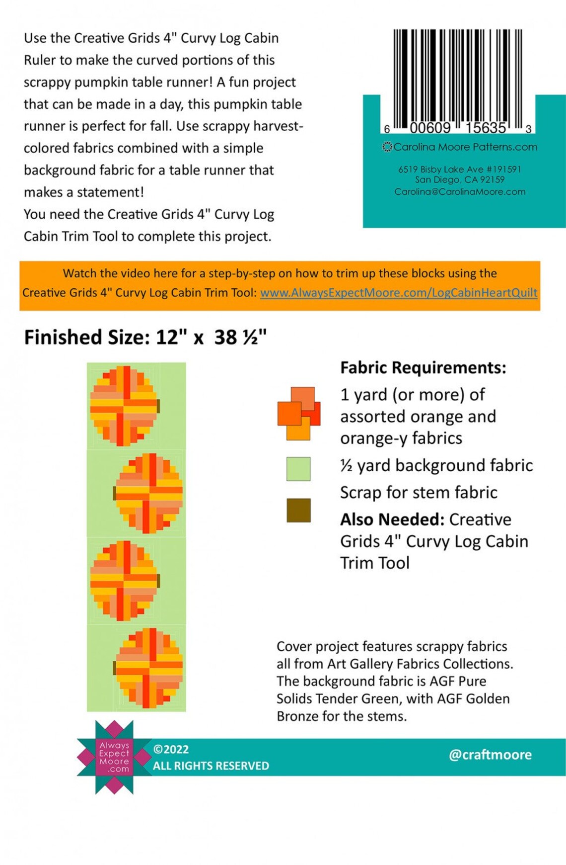 Scrappy Pumpkin Table Runner Quilting Pattern From Carolina Moore ...