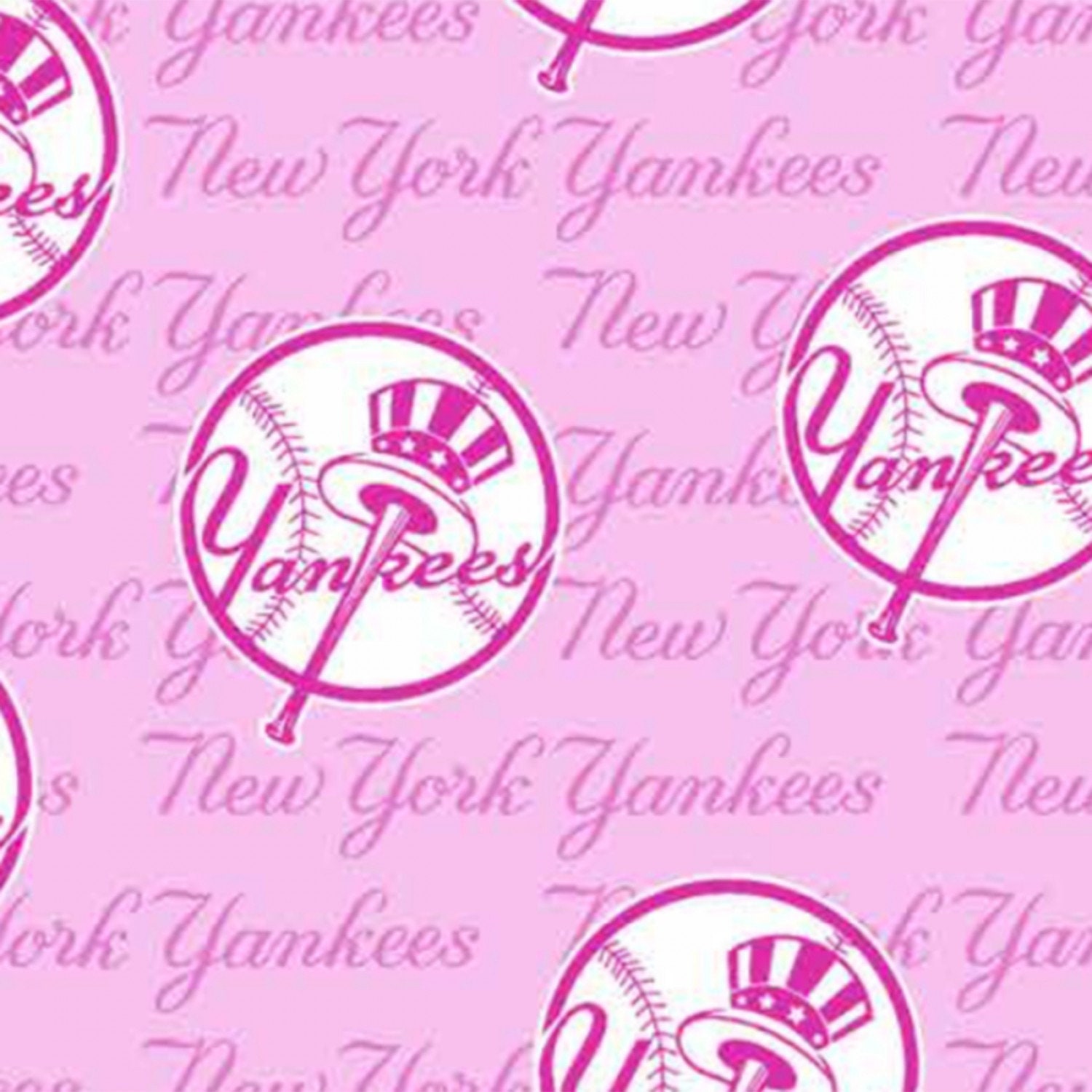 MLB Baseball Pink New York Yankees Logos Woven Cotton Fabric Priced by ...