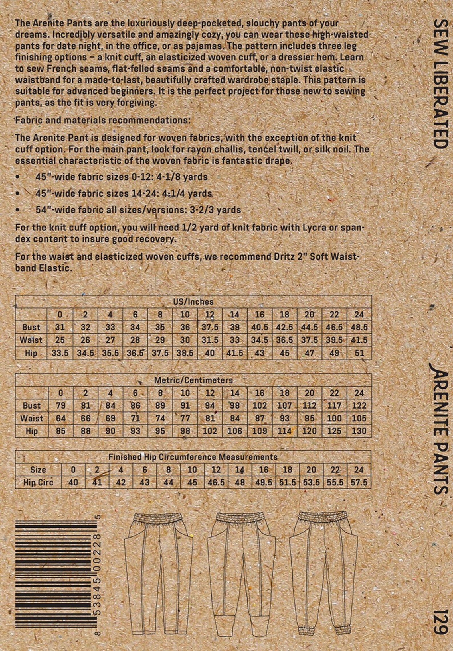 Arenite Pants Sewing Pattern Women's Sizes 0-34 From Sew - Etsy