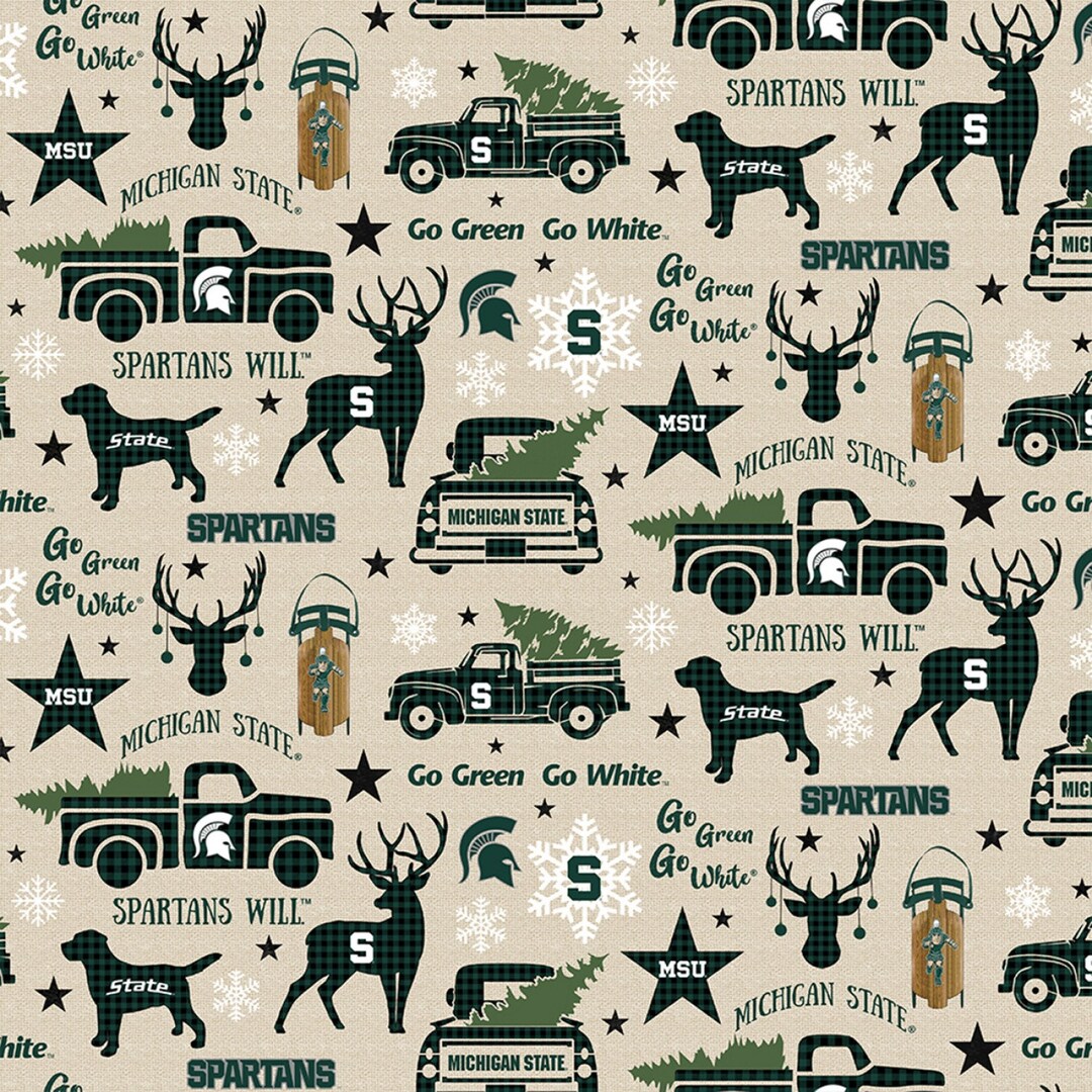 The Michigan State University Spartans Christmas Allover Cotton Fabric ...