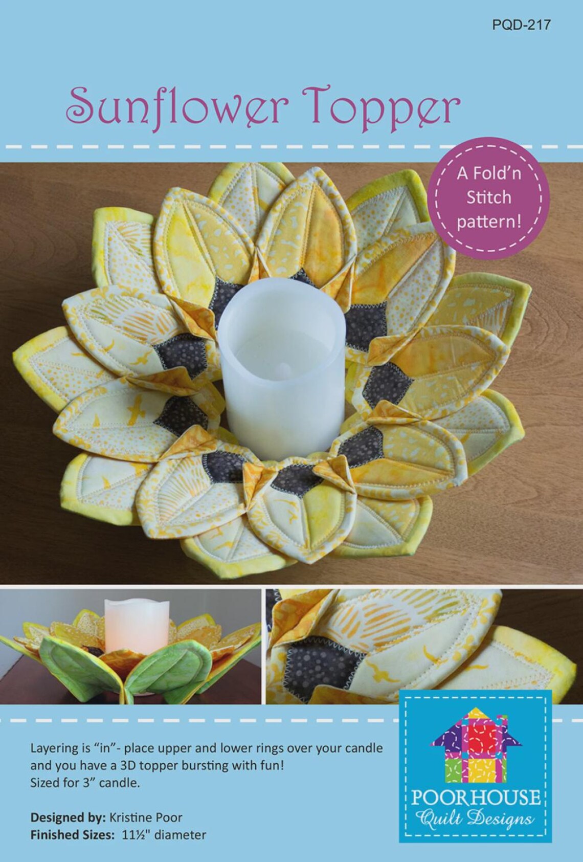 Sunflower Topper Sewing Pattern From Poorhouse Quilt Designs BRAND NEW ...