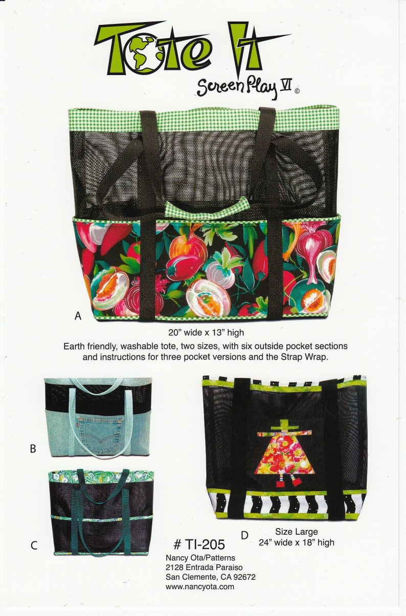 Tote It Screen Play 6, Vinyl Mesh Bag Sewing Pattern, 3 Styles From ...