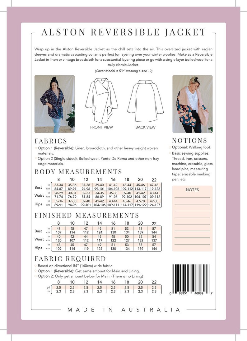 Alston Reversible Jacket Sewing Pattern From Sew to Grow - Etsy