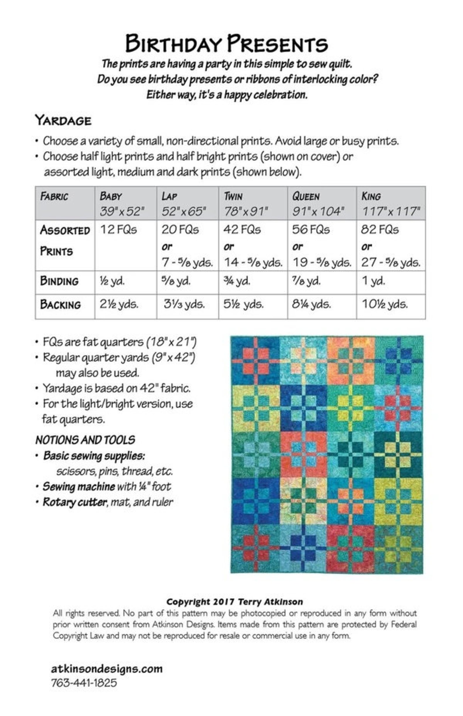 Birthday Presents Quilt Quilting Pattern From Atkinson Designs BRAND ...