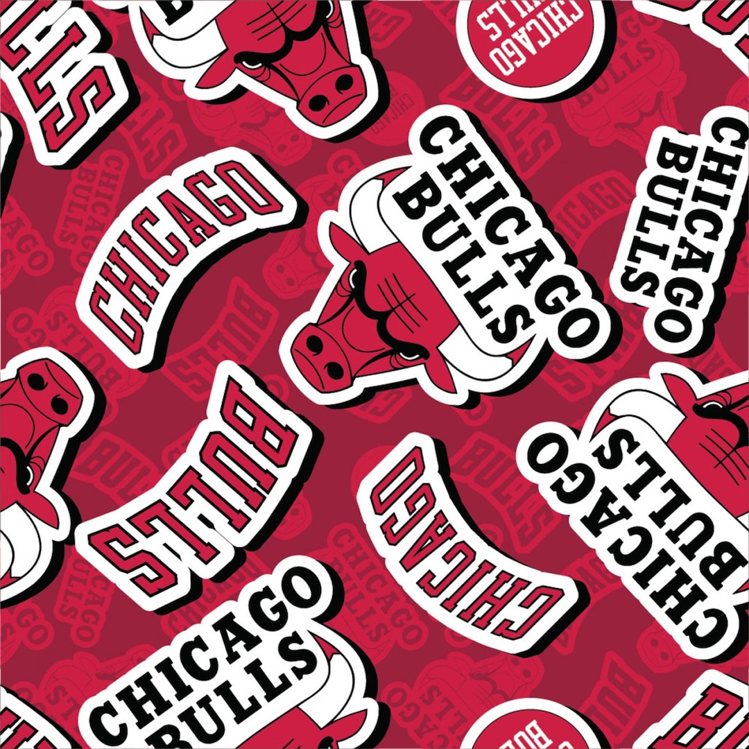 NBA Basketball Chicago Bulls Sticker Toss Woven Cotton Fabric Priced by ...