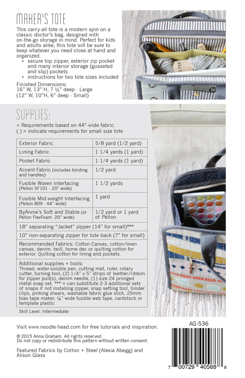 Maker's Tote Bag Purse Sewing Pattern From Noodlehead - Etsy