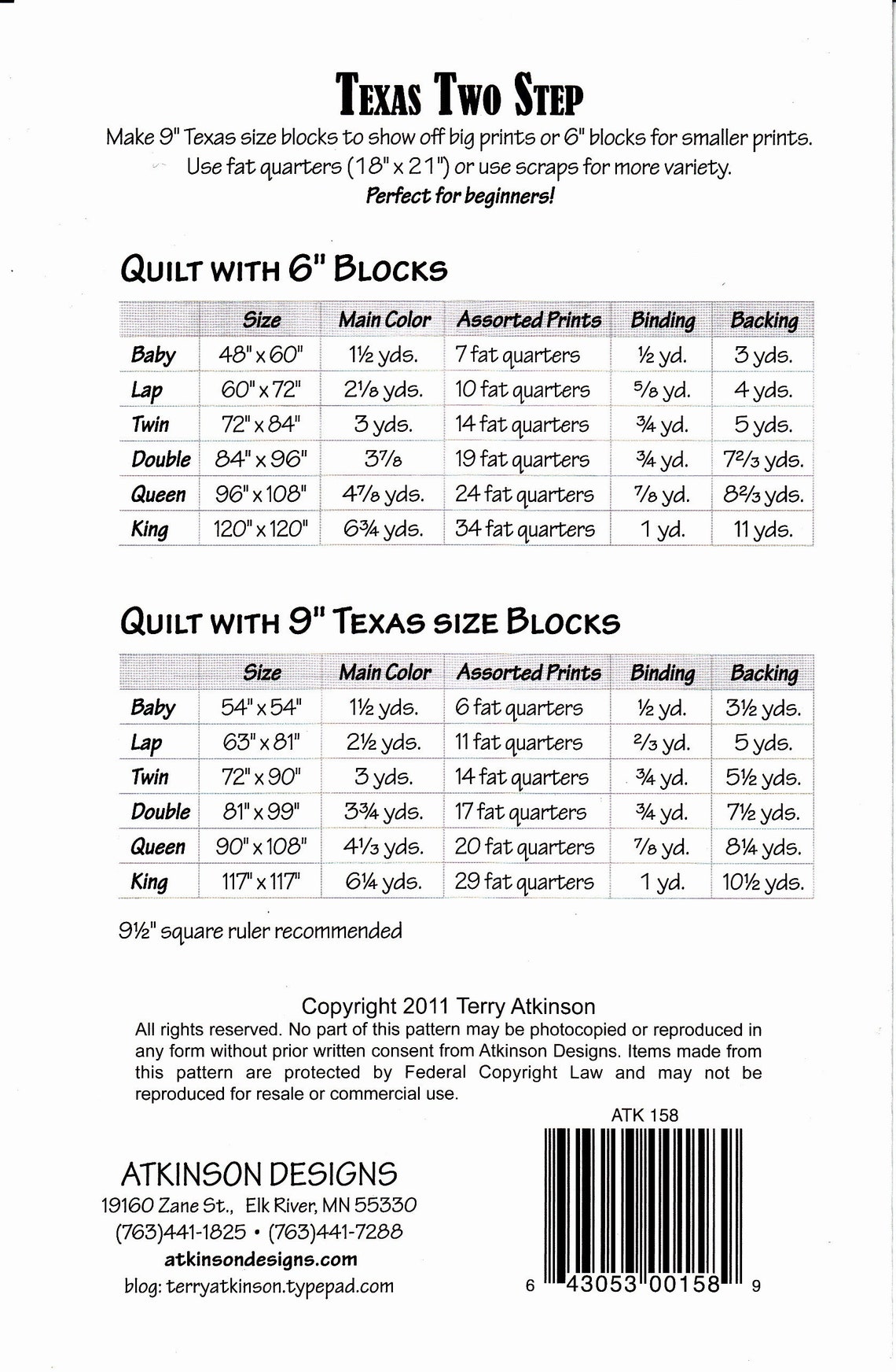 Texas Two Step Quilt Quilting Pattern From Atkinson Designs BRAND NEW ...