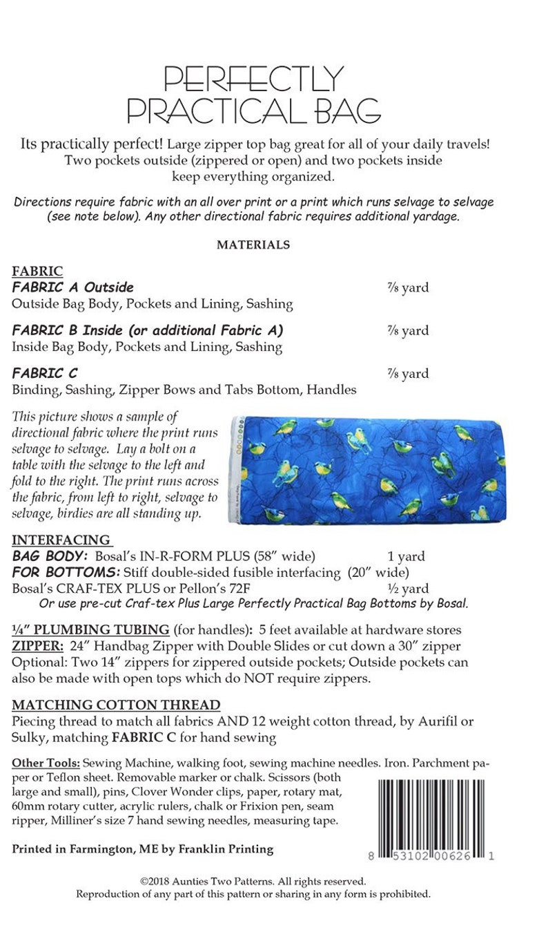 PERFECTLY PRACTICAL BAG Sewing Pattern From Aunties Two - Etsy