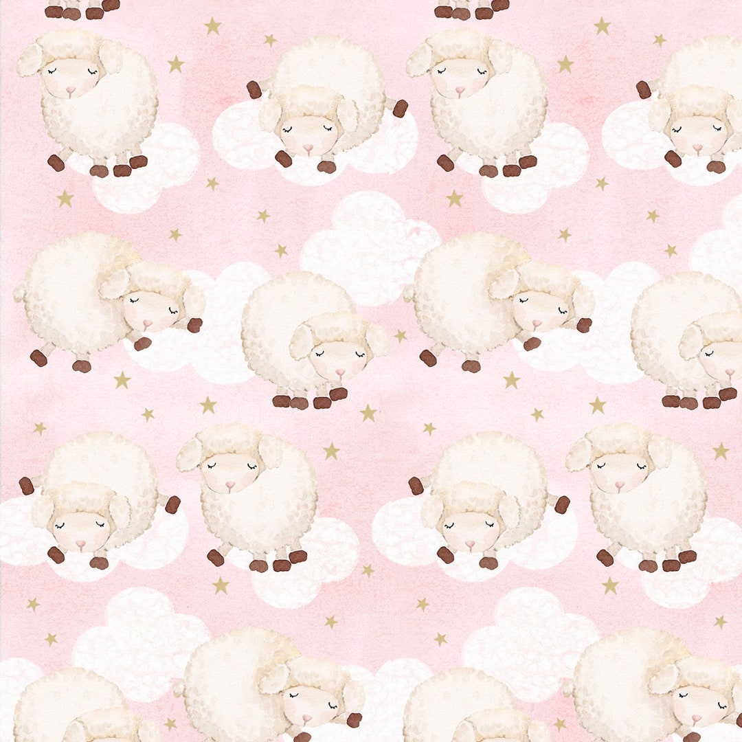 Sheep Lamb on Pink Comfy FLANNEL Fabric Priced by the HALF Yard, From A ...