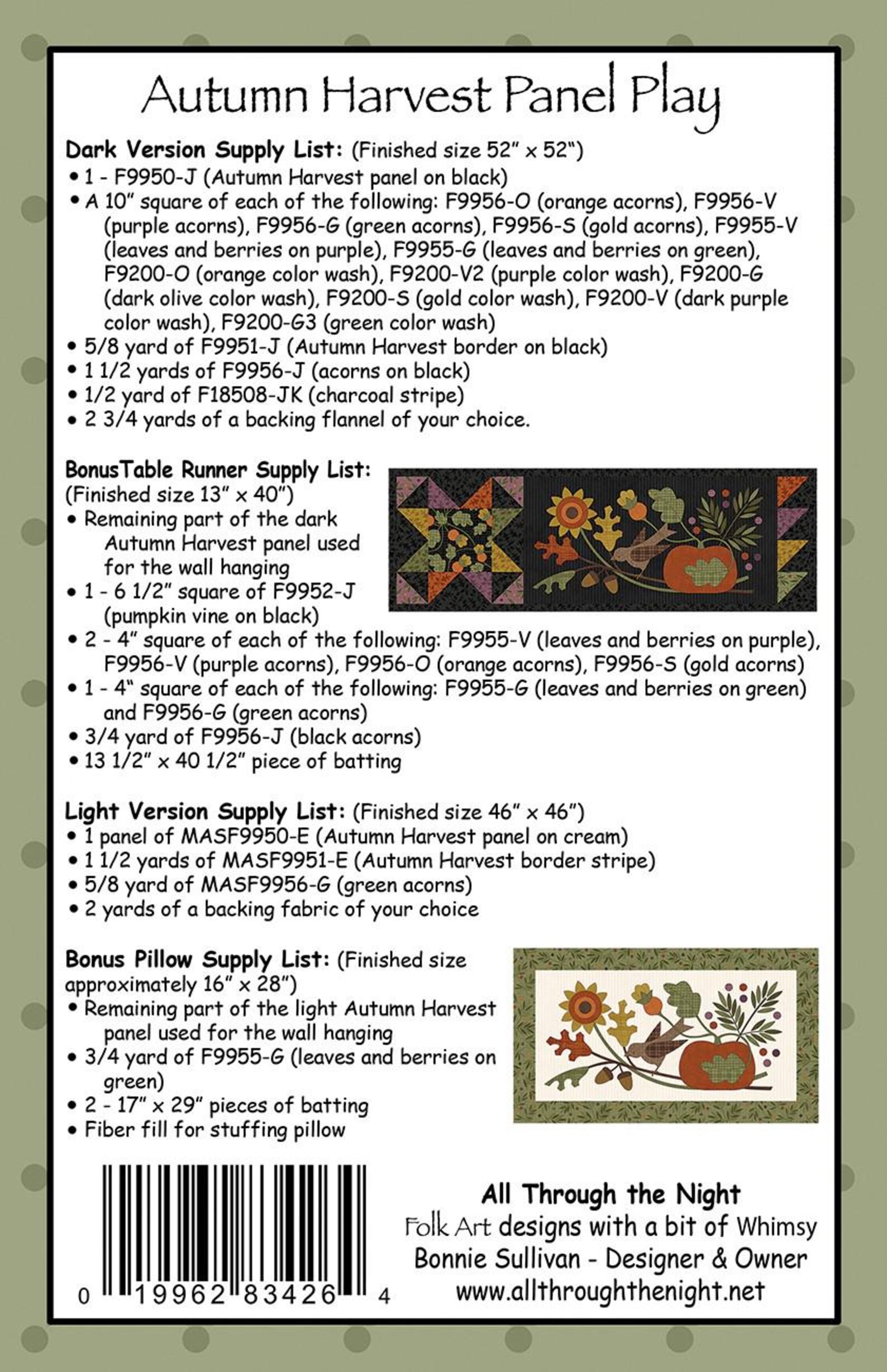 Autumn Harvest Panel Play Quilt Quilting Pattern From All Through the ...