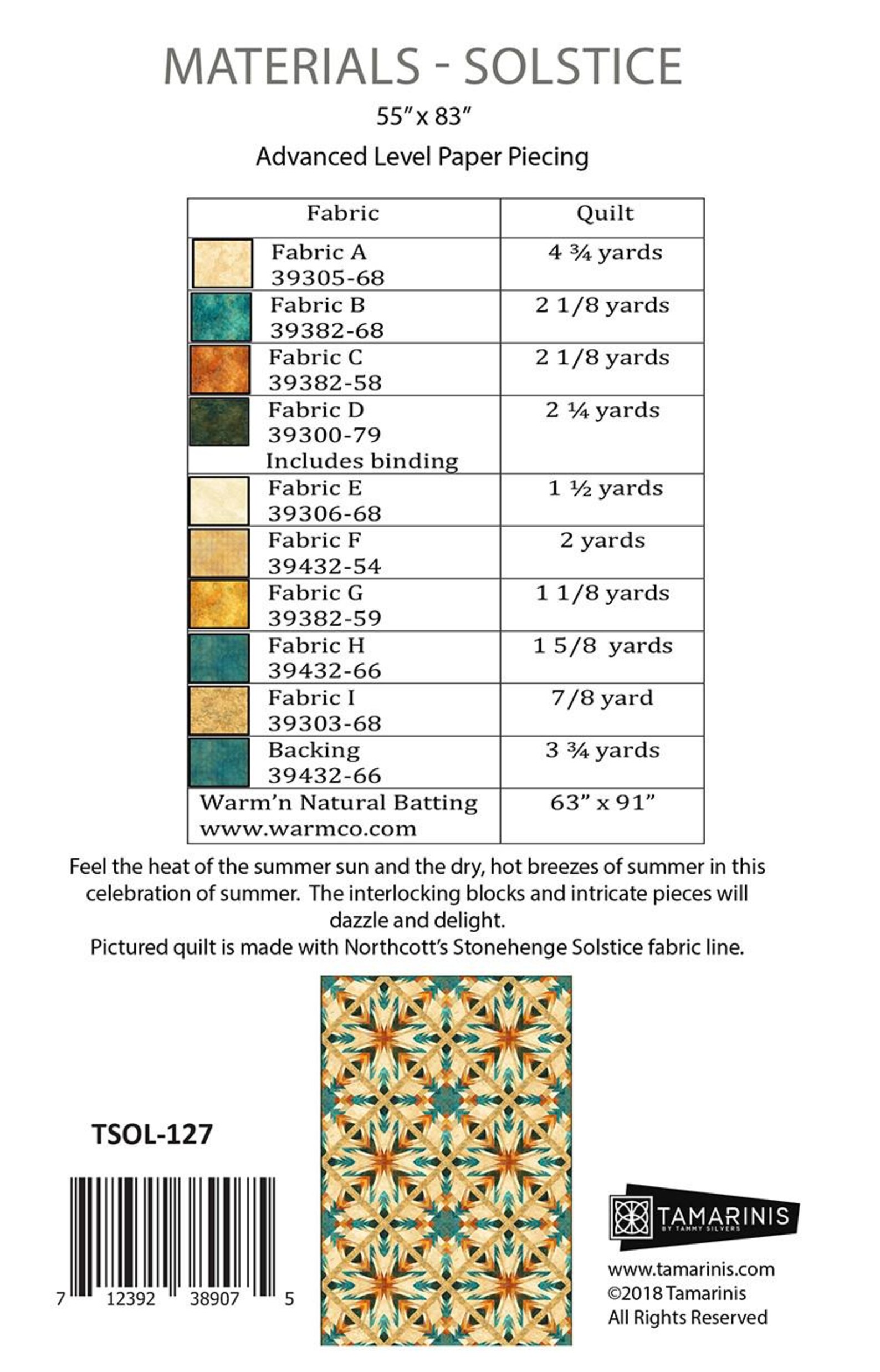 Solstice Quilt Quilting Pattern, From Tamarinis Patterns BRAND NEW ...