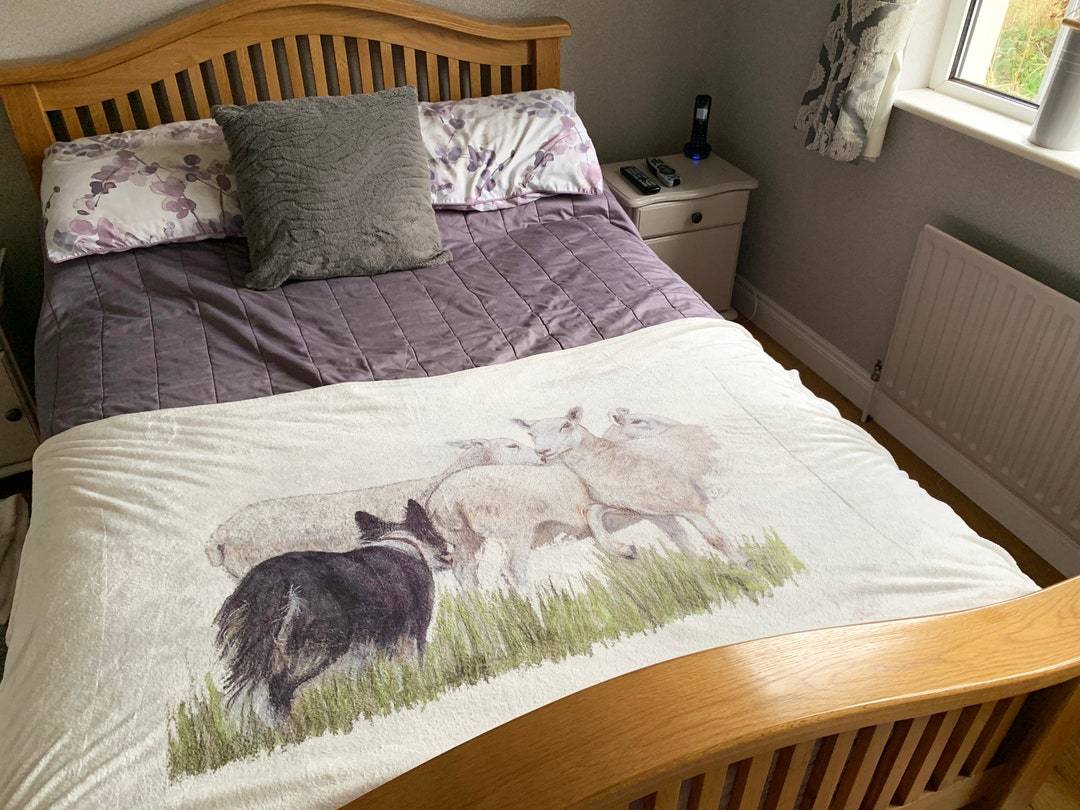Collie Herding Sheep Farming Themed Super Soft Fleece Blanket by Grace ...