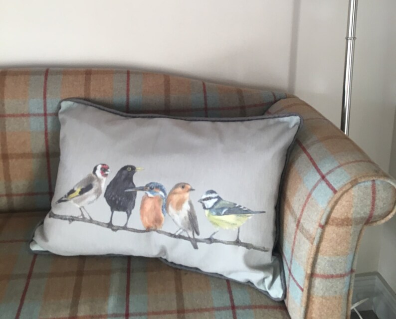 Rectangular Birds in A Row Cushion With Grey Faux Suede - Etsy