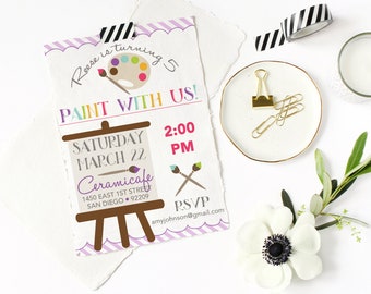 Art party invitation card template printable kids painting | Etsy