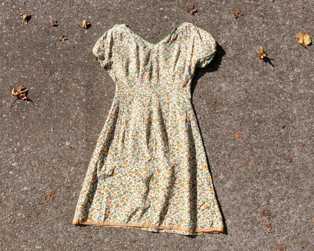 Circa 1940s Homemade Floral Print Dress With Green Rikrak Trim - Etsy