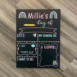 Boho Rainbow Back to School Chalkboard Sign, First Day of School Sign ...