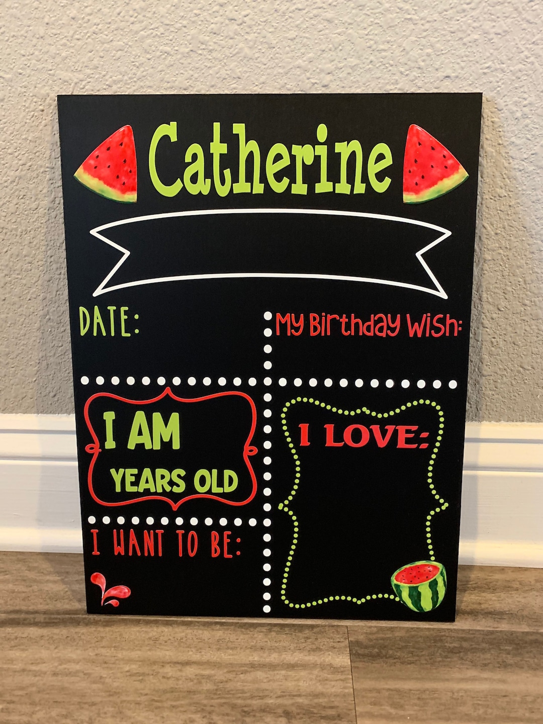 Watermelon Reusable Birthday Milestone Chalkboards, Birthday Stat ...