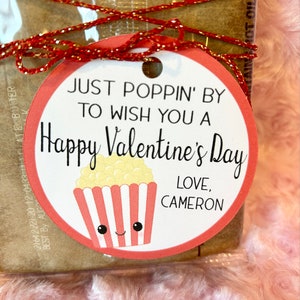 Popcorn Valentine Tag, Non Candy Valentines for Class, Personalized ...