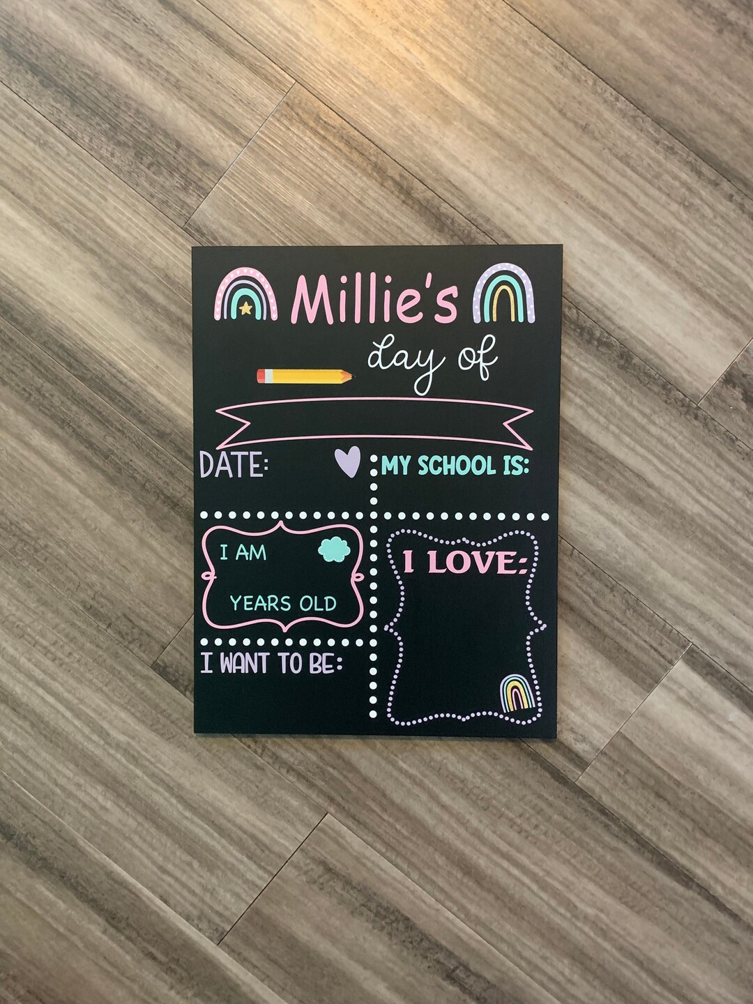 Boho Rainbow Back to School Chalkboard Sign, First Day of School Sign ...