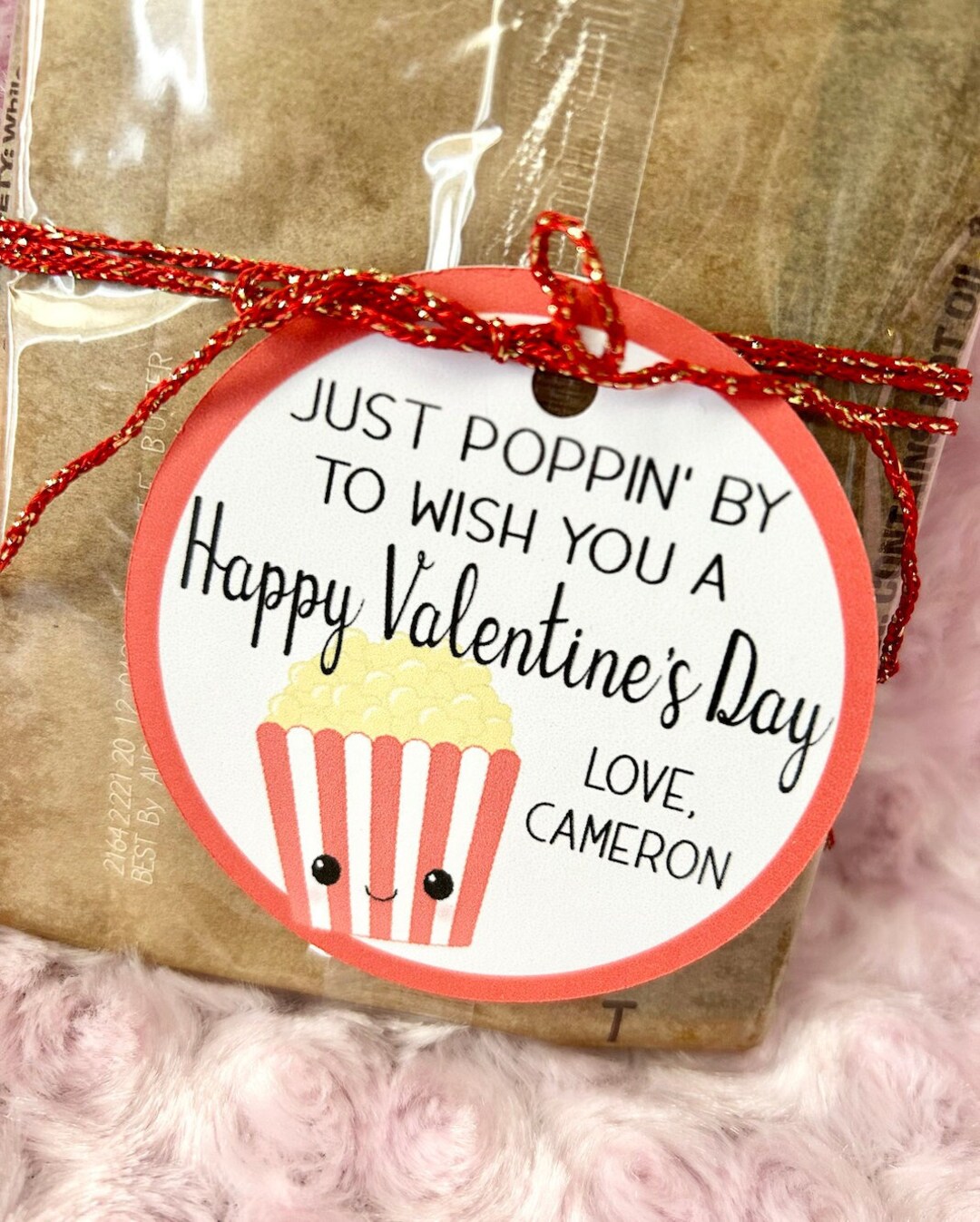 Popcorn Valentine Tag, Non Candy Valentines for Class, Personalized ...