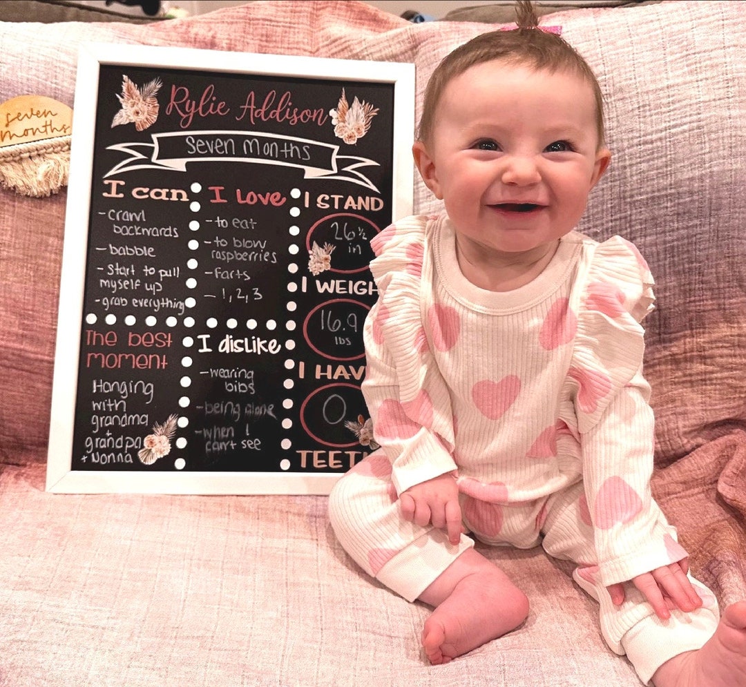 Palm Boho Roses Baby Milestone Board, Boho Flowers Milestone Chalkboard ...