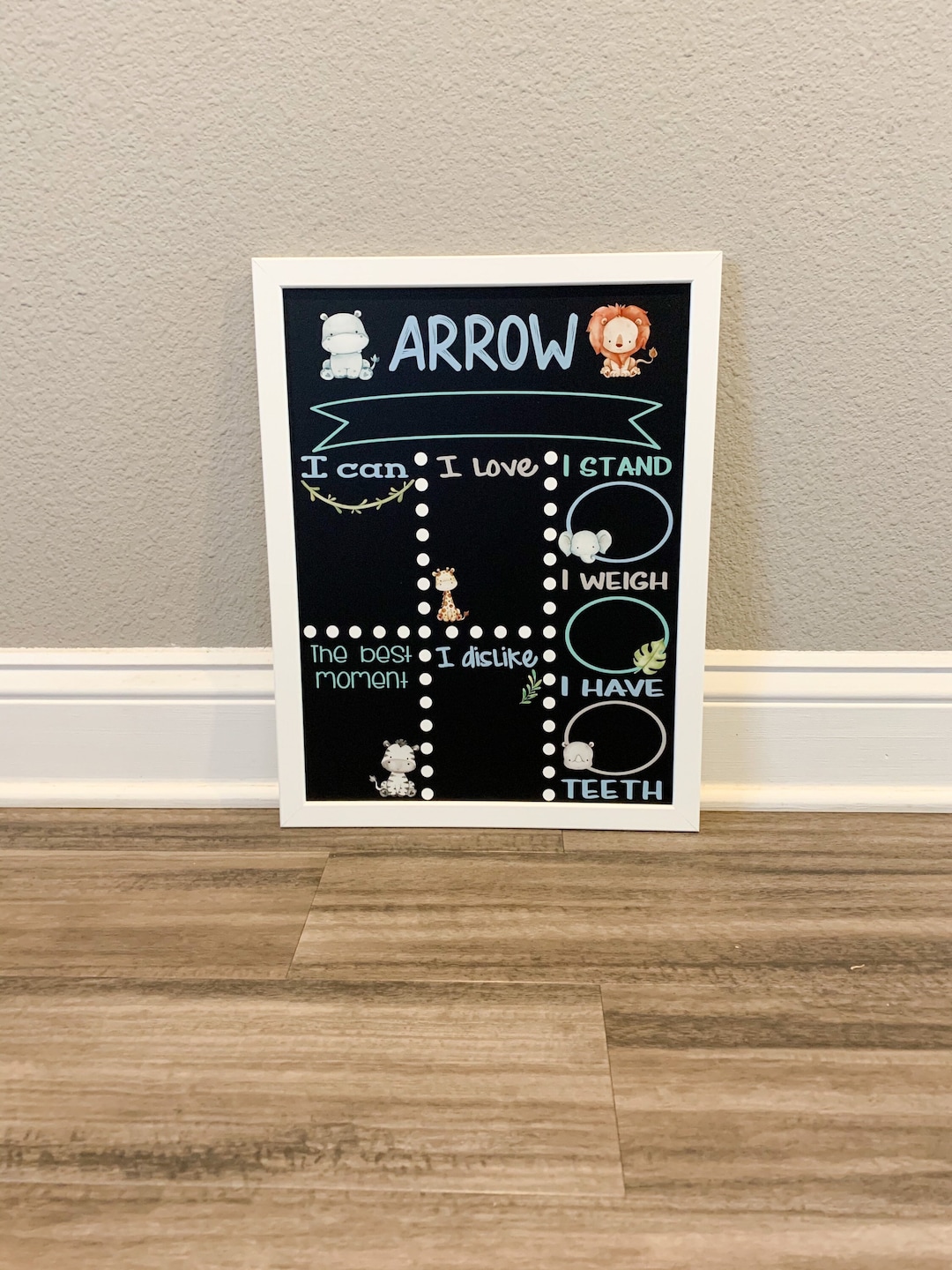 Baby Safari Milestone Chalkboard, Printed Baby Stat Board, Baby ...
