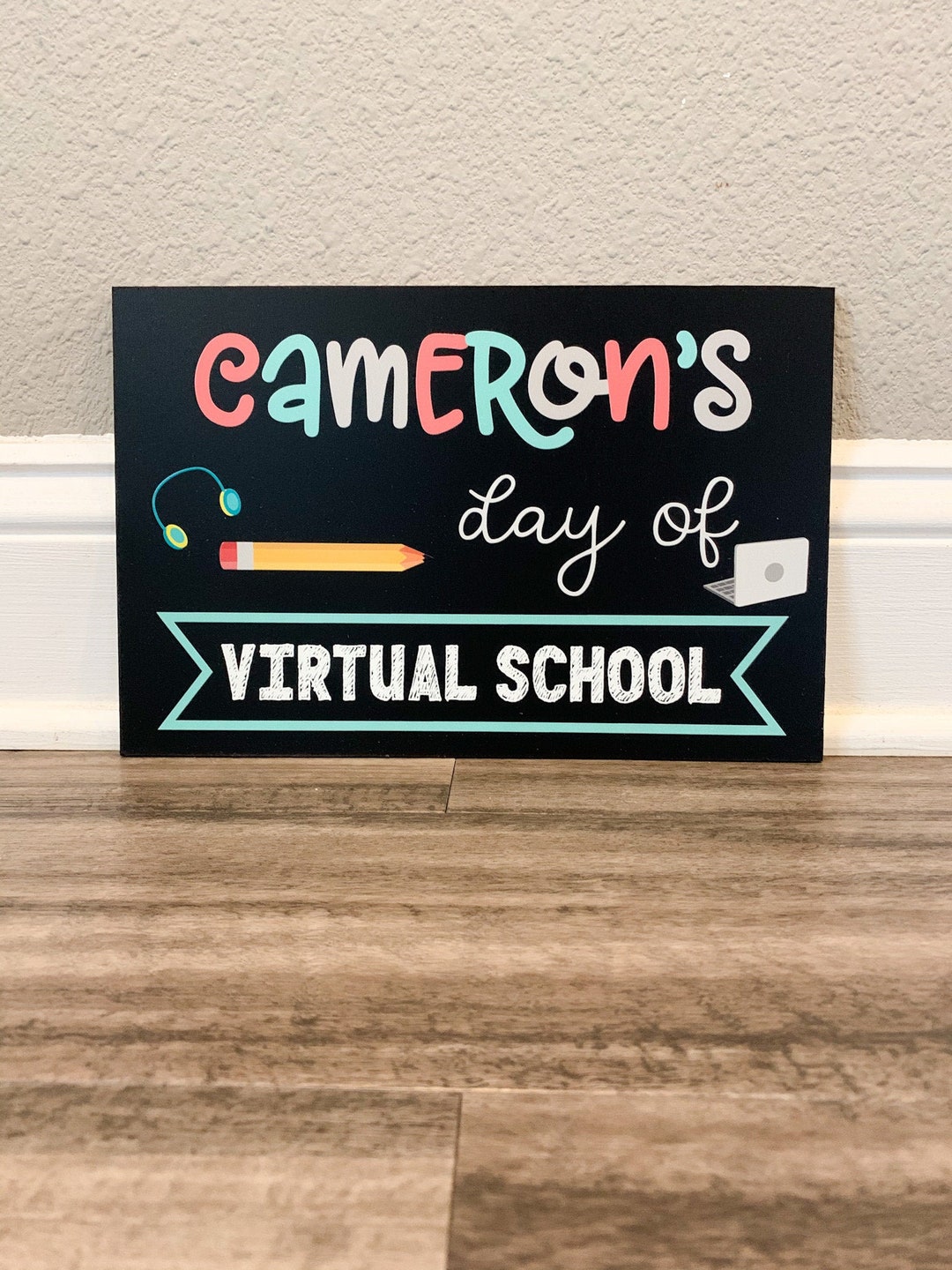First and Last Day of Virtual School Chalkboard Sign, Back to School ...