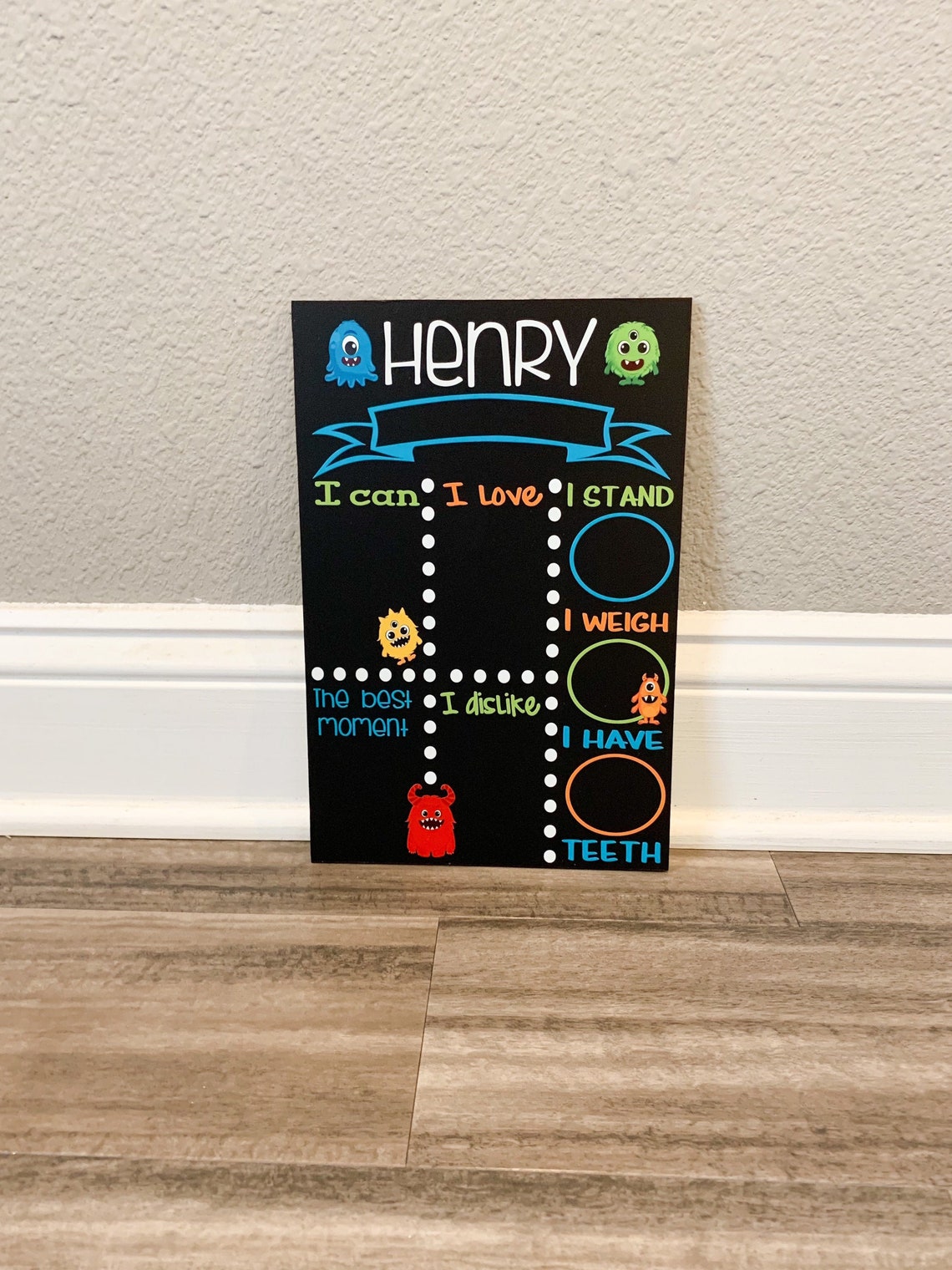 Monster Baby Milestone Chalkboard, Baby Stats Sign, Baby Monthly ...