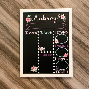 Flower Baby Milestone Chalkboard, Baby Stat Board, Baby Milestone Board ...